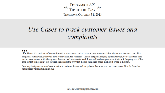 Use Cases to Track Customer Issues and Complaints | Dynamics AX Tip Of ...