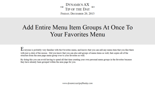 Add Entire Menu Item Groups At Once To Your Favorites Menu | Dynamics ...