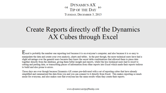 Create Reports Directly Off the Dynamics AX Cubes Through Excel ...