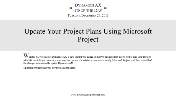 Update Your Project Plans Using Microsoft Project | Dynamics AX Tip Of ...