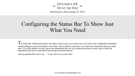 Configuring the Status Bar To Show Just What You Need | Dynamics AX Tip ...
