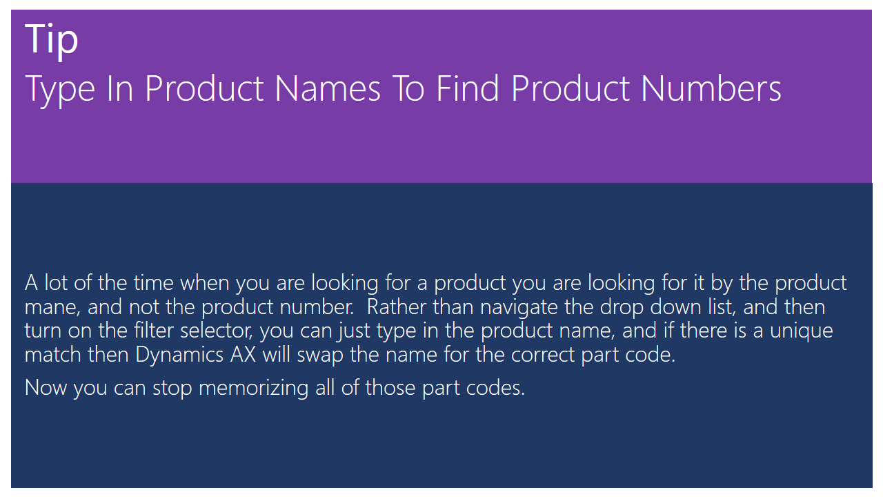 Type In Product Names To Find Product Numbers | Dynamics AX Tip Of The Day